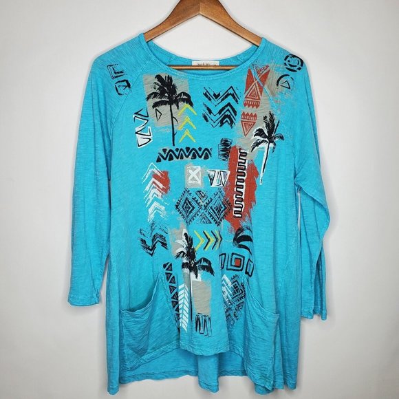 Jess & Jane | Tops | Jess Jane Womens Palm Tree Geometric Tunic Top ...